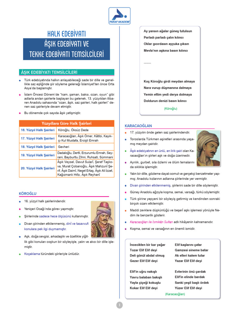 Halk Edebiyati Asik Edebiyati Ders 30 | PDF