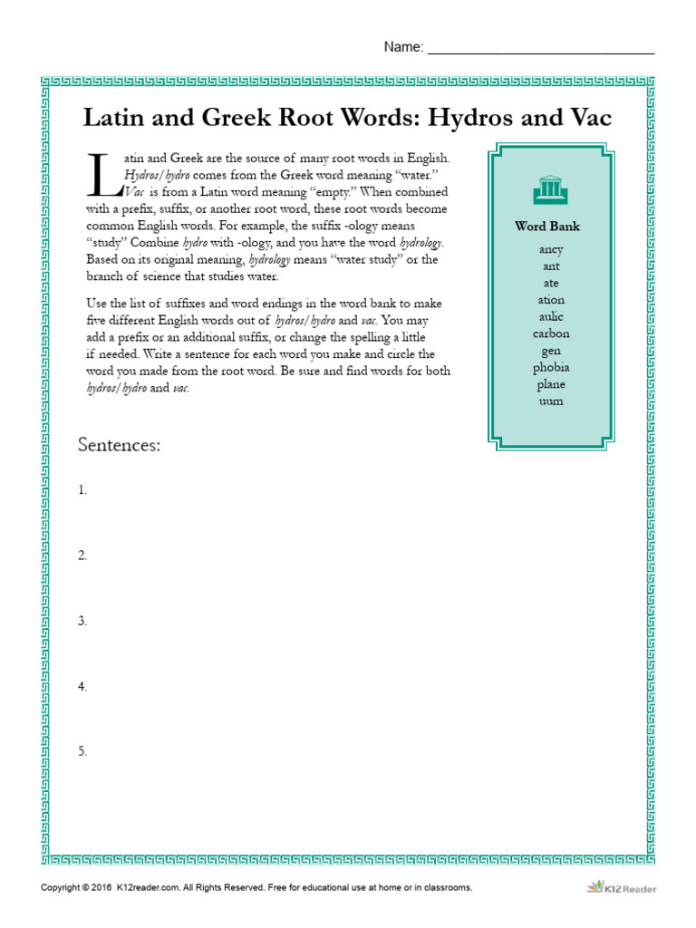 Latin and Greek Root Words Hydros and Vac | PDF | Syntax | Semantic Units