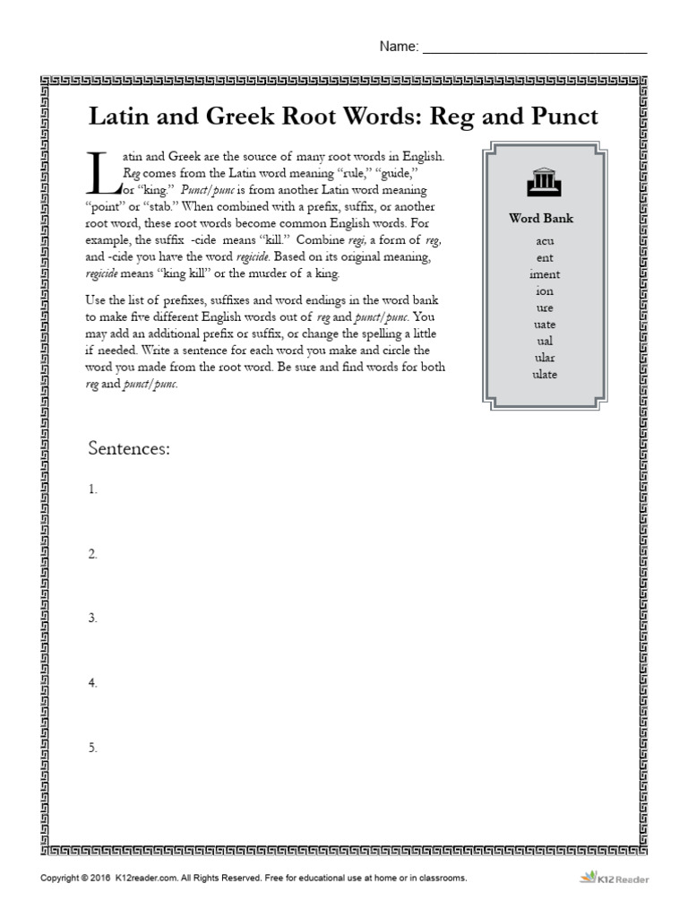 Latin and Greek Root Words Reg and Punct | PDF | Morphology ...