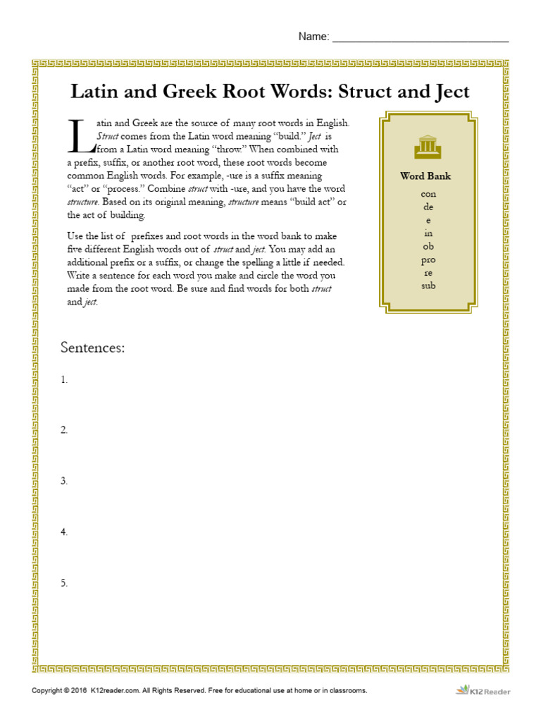 Latin and Greek Root Words Struct and Ject | PDF | Linguistic Typology ...