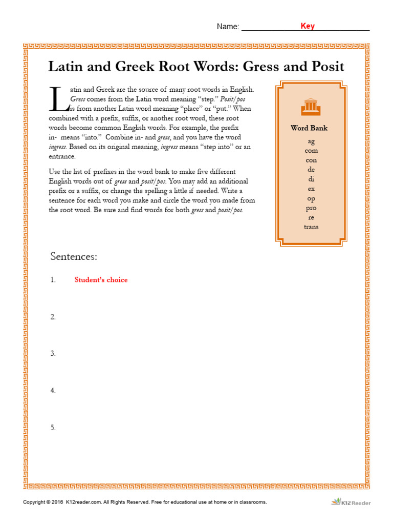 Latin and Greek Root Words Gress and Posit | PDF | Word | Morphology