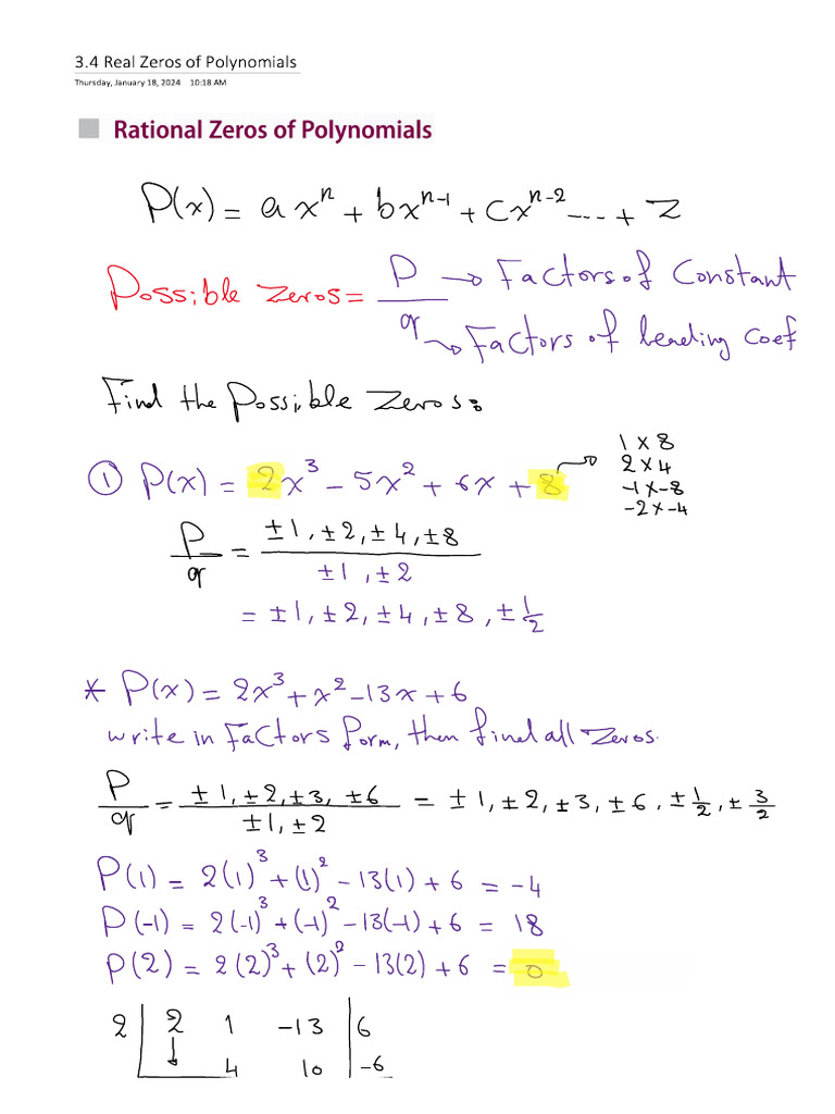 3.4 Real Zeros of Polynomails | PDF