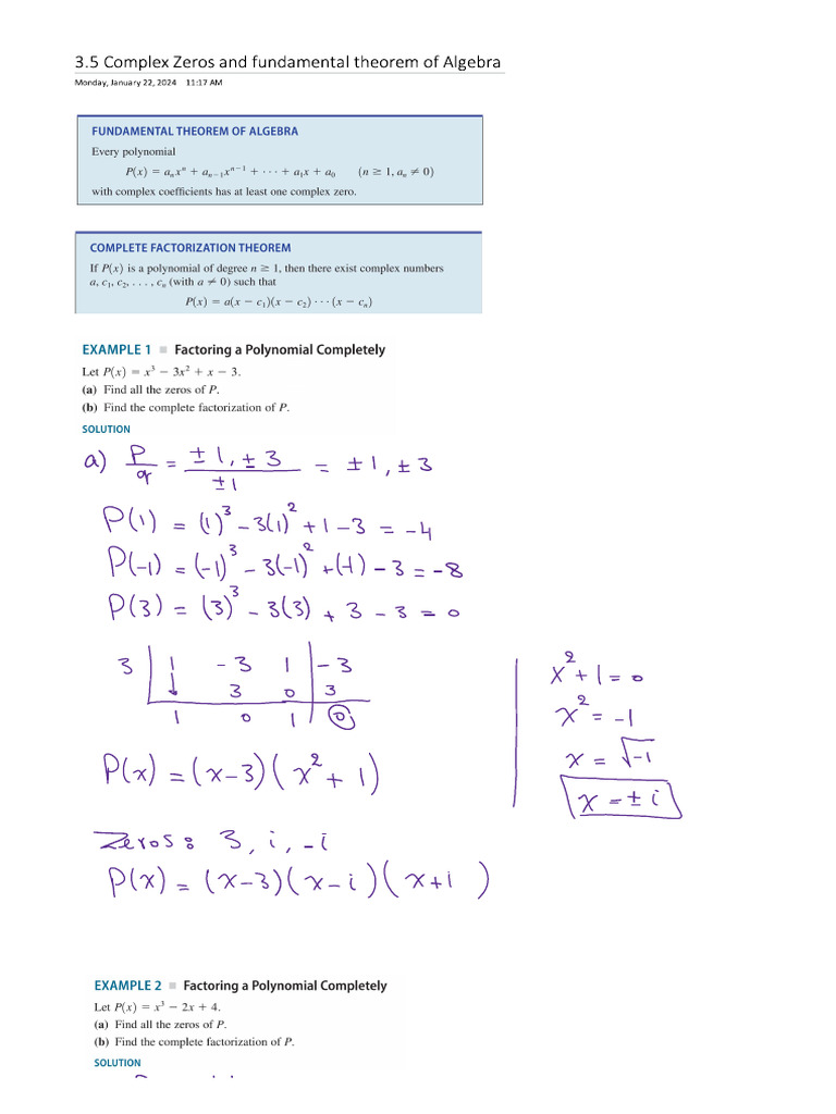 3.5 Complex Zeros and fundamental theorem | PDF