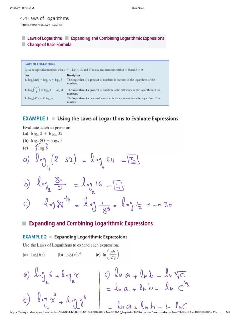 4.4 Laws of Logarithms | PDF