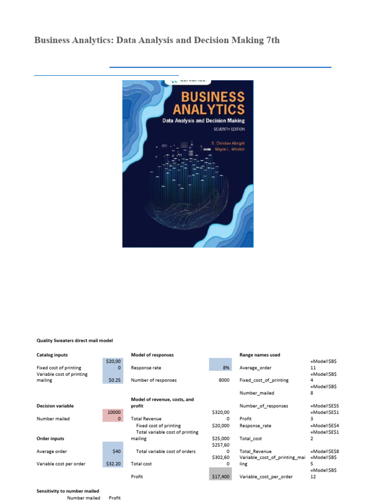 654464617 Solution Manual for Business Analytics Data Analysis and Decision Making 7th Edition ...