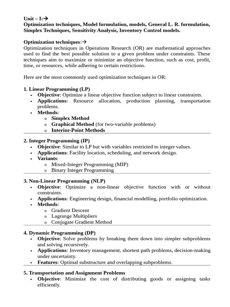 O.R- Unit - I, II, III | PDF | Mathematical Optimization | Linear Programming