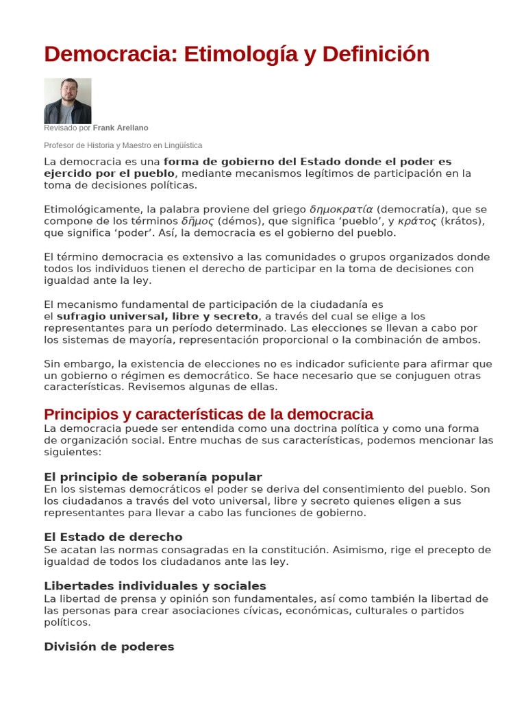 Democracia. Etimología y Definición - copia | PDF | Democracia ...