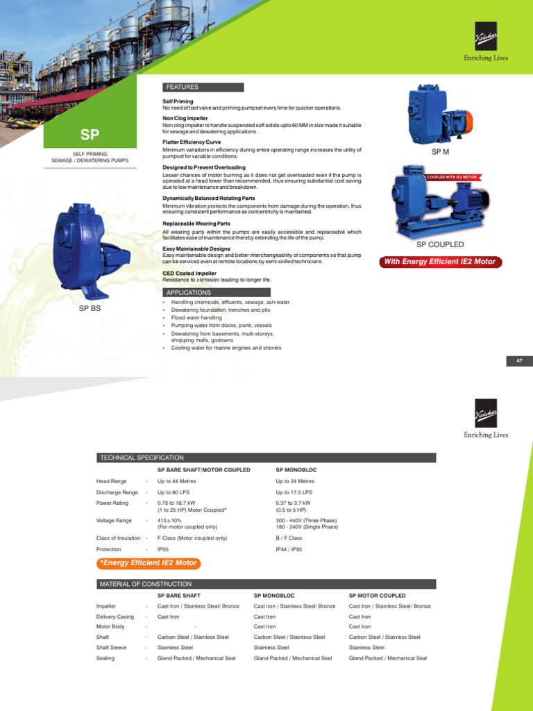 SP Bare Shaft, SP Monobloc, SP Motor Coupled - Ie2 | PDF | Pump | Mains ...