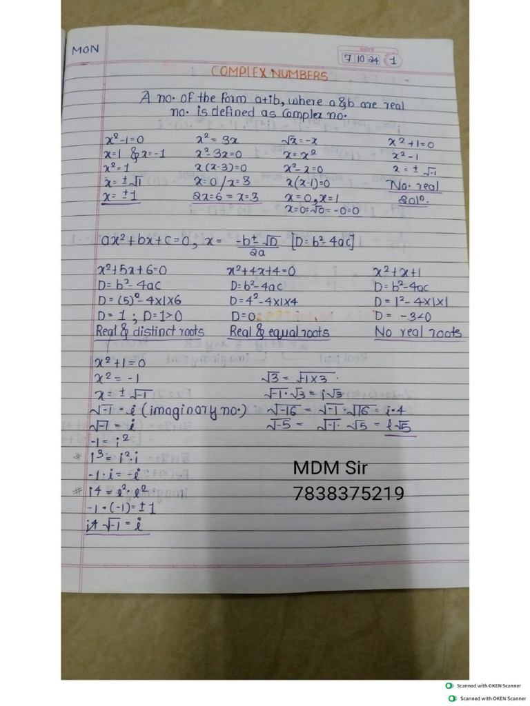 MDM Sir Complex Number-Classroom Notes for IIT JEE--XI, | PDF
