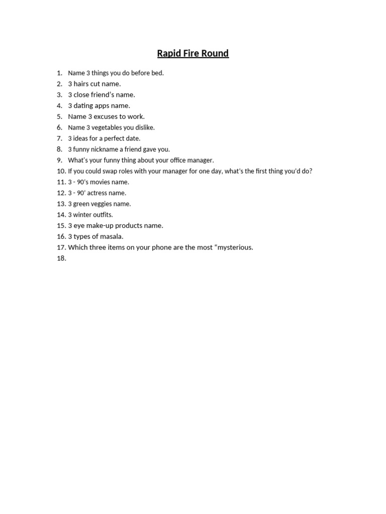 Rapid Fire Question | PDF