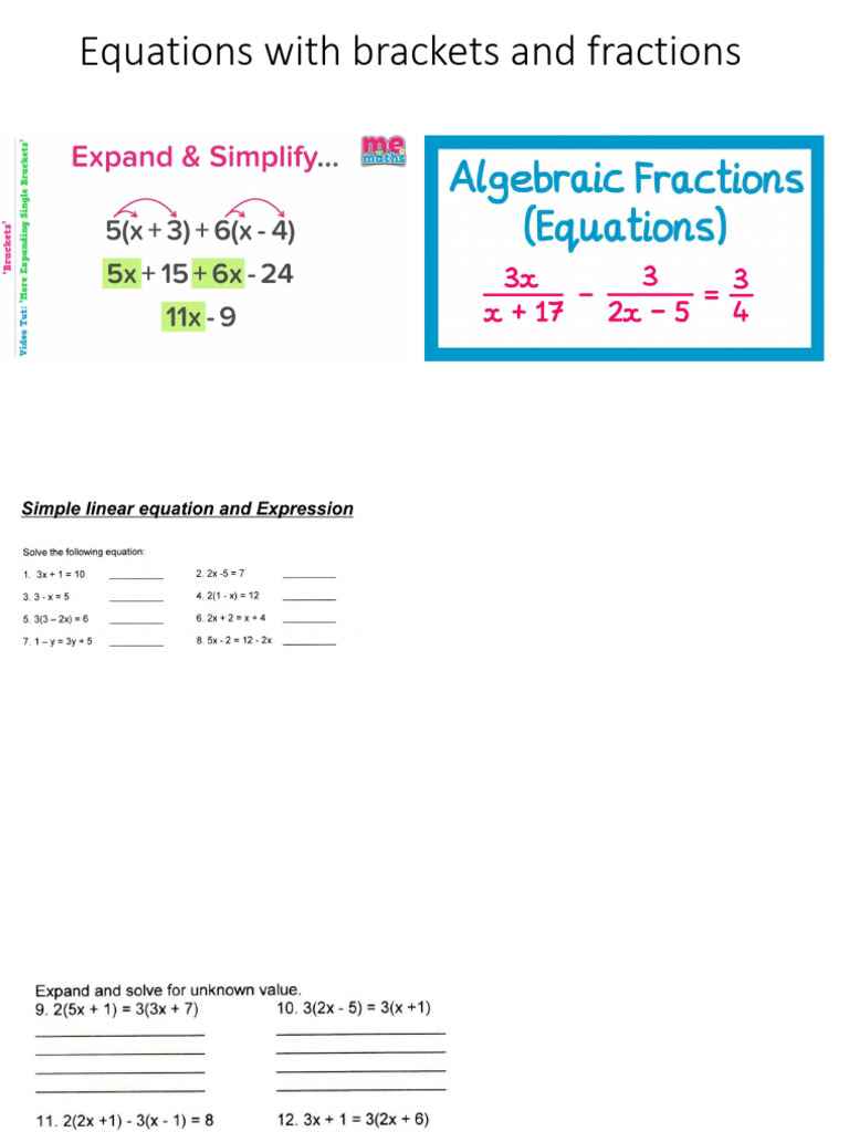 Lesson 10 -Equations brackets and fractions | PDF | Equations | Mathematics