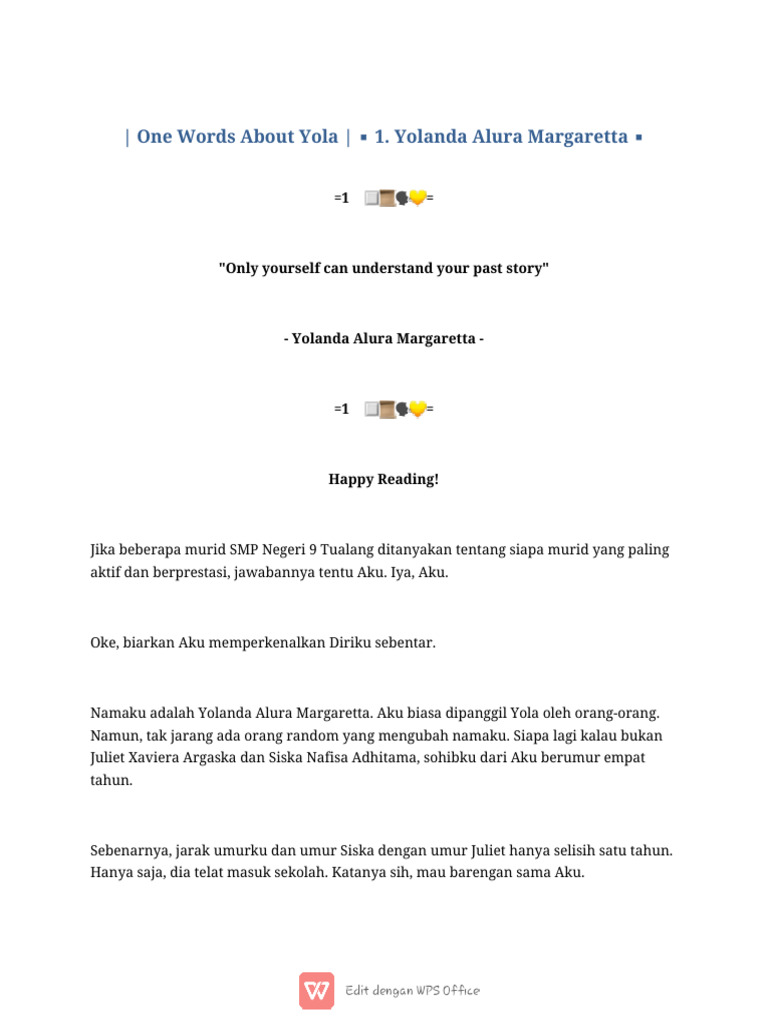 One Words About Yola Chapter 1 | PDF