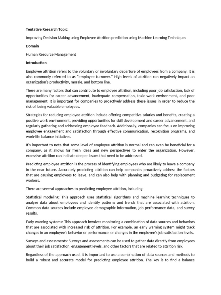 Tentative Research Topic | PDF | Predictive Analytics | Employee Retention