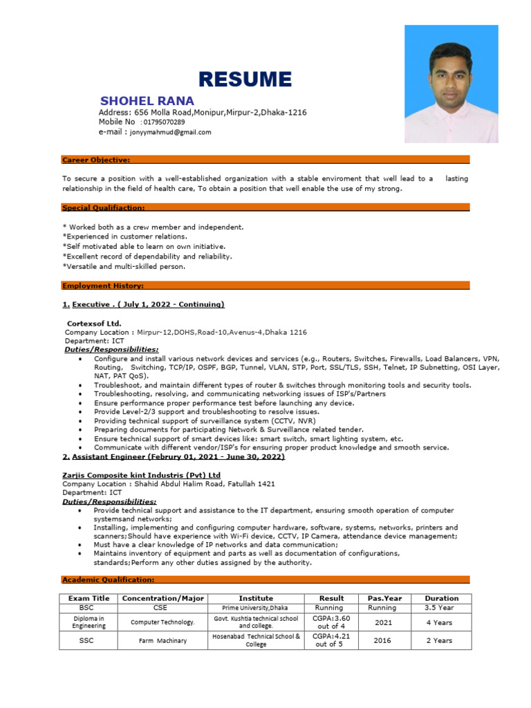 Shohel Rana CV22 | PDF | Computer Network | Router (Computing)