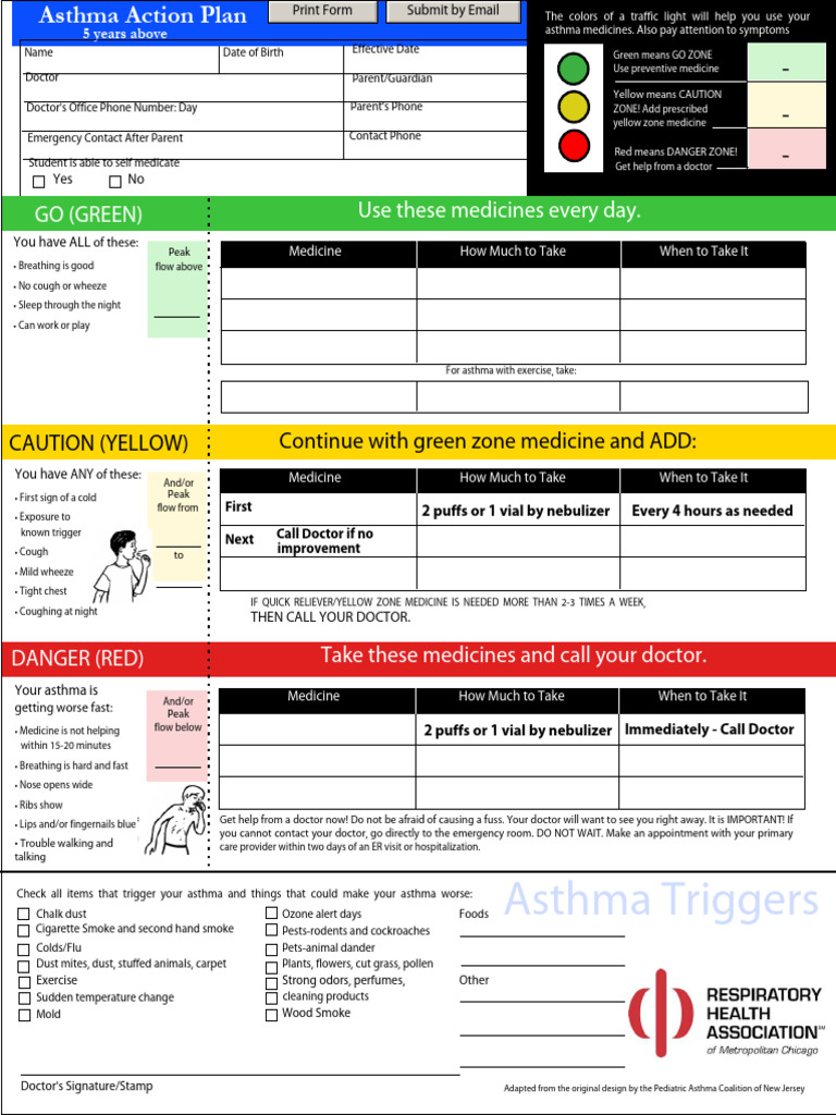 Asthma Emergency Action Plan | PDF | Asthma | Cough