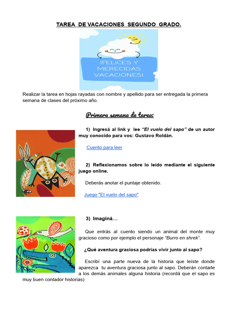 Tarea de Vacaciones Segundo Grado | PDF | Organismos
