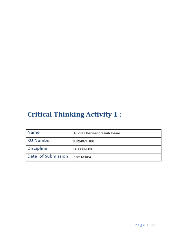 Critical Thinking Activity1 Copy | PDF | Professional Skills | Time Management