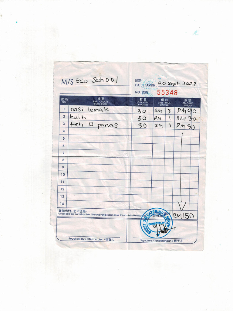 Resit Bayaran Makanan SK Mahmud | PDF