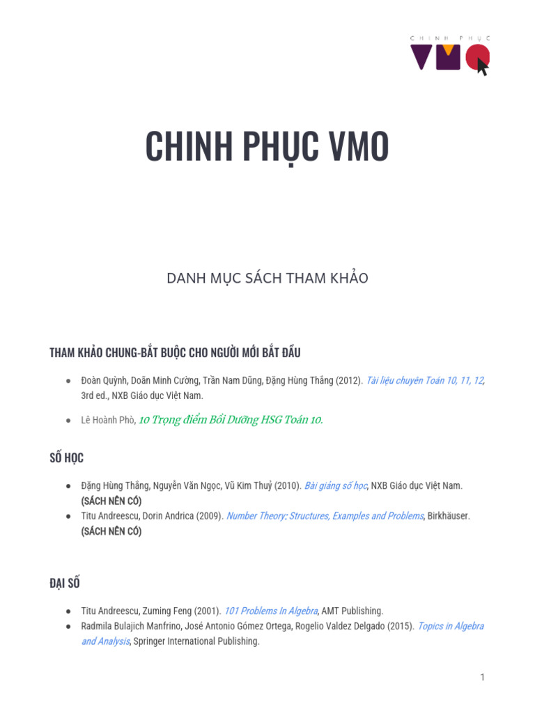 Danh Mục Sách Tham Khảo CPVMO | PDF