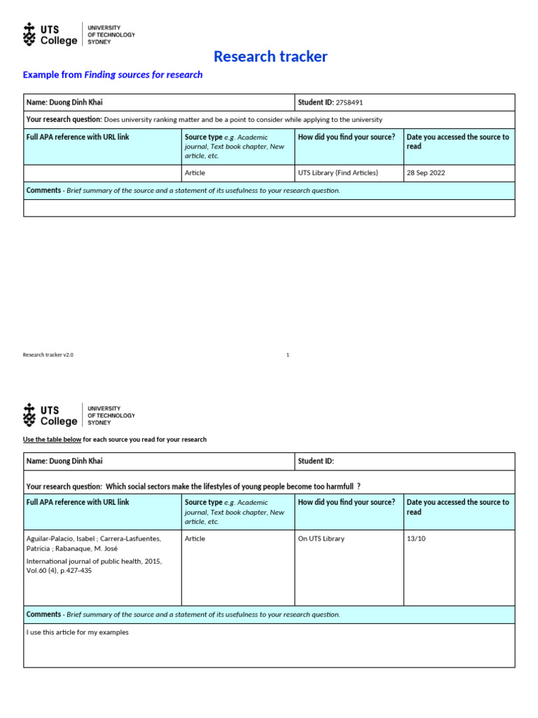 Research Tracker for Academic Sources | PDF | Scientific Method ...