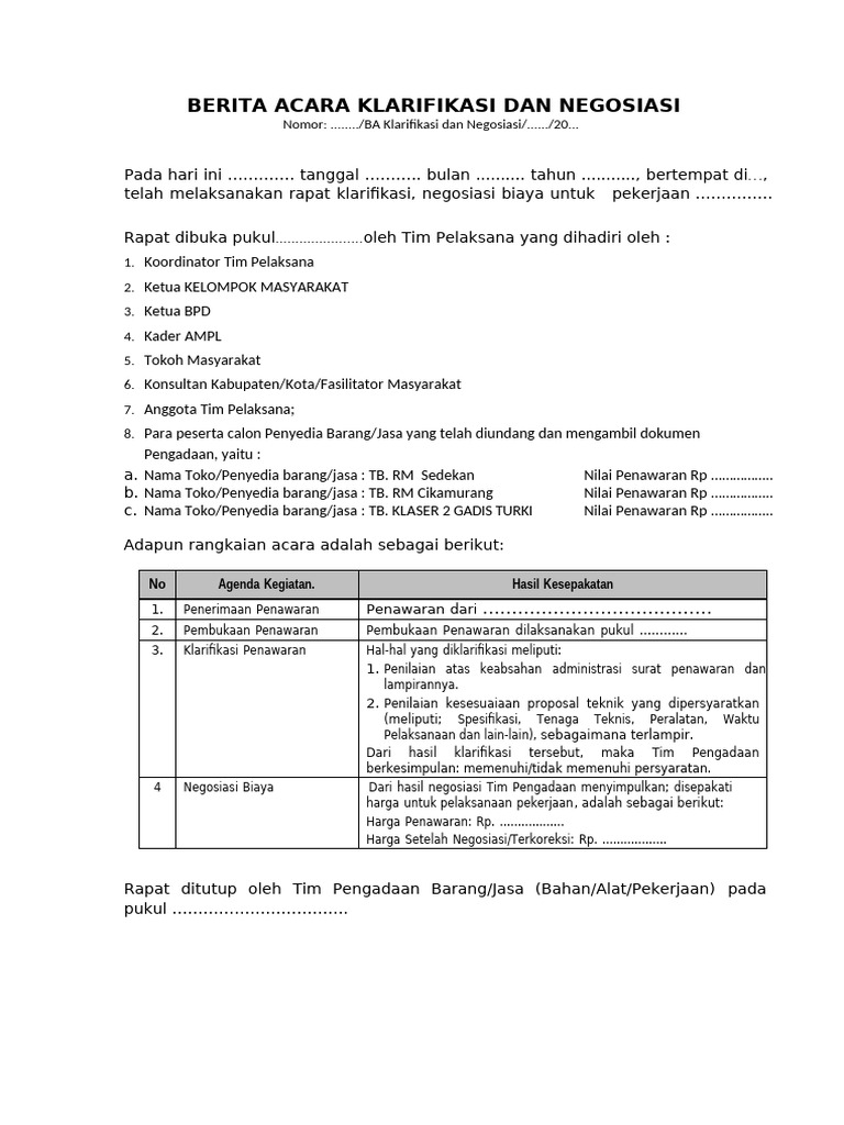 BA Klarifikasi Dan Negosiasi (Pengadaan SR) | PDF