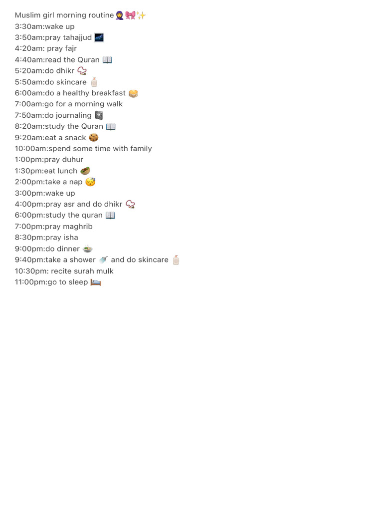 Daily Routine for Muslim Girls | PDF