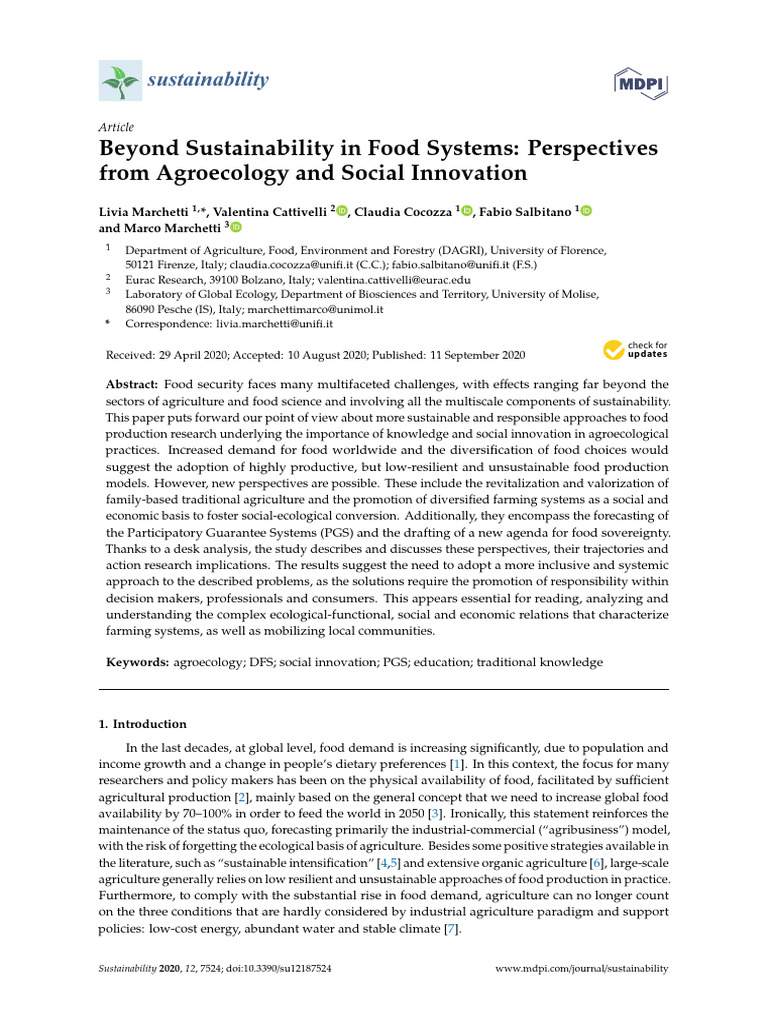 Beyond Sustainability in Food Systems - Perspectives From Agroecology ...