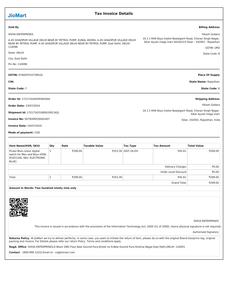JioMart Invoice 1721980767036 | PDF | Invoice | Government Finances