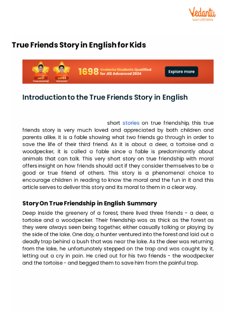True Friends Story in English For Kids | PDF