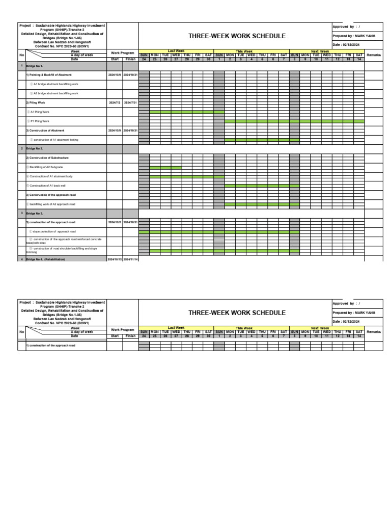 Three Week Work Schedule-12.2.2024 | PDF | Civil Engineering ...
