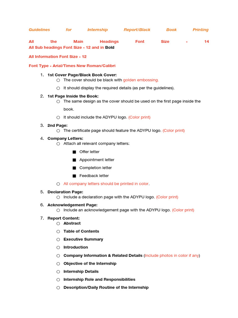 Guidelines For Internship Report - Black Book Printing | PDF | Typefaces | Printing