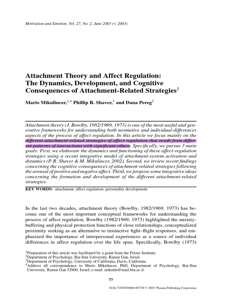 Attachment Strategies in Affect Regulation | PDF | Attachment Theory ...