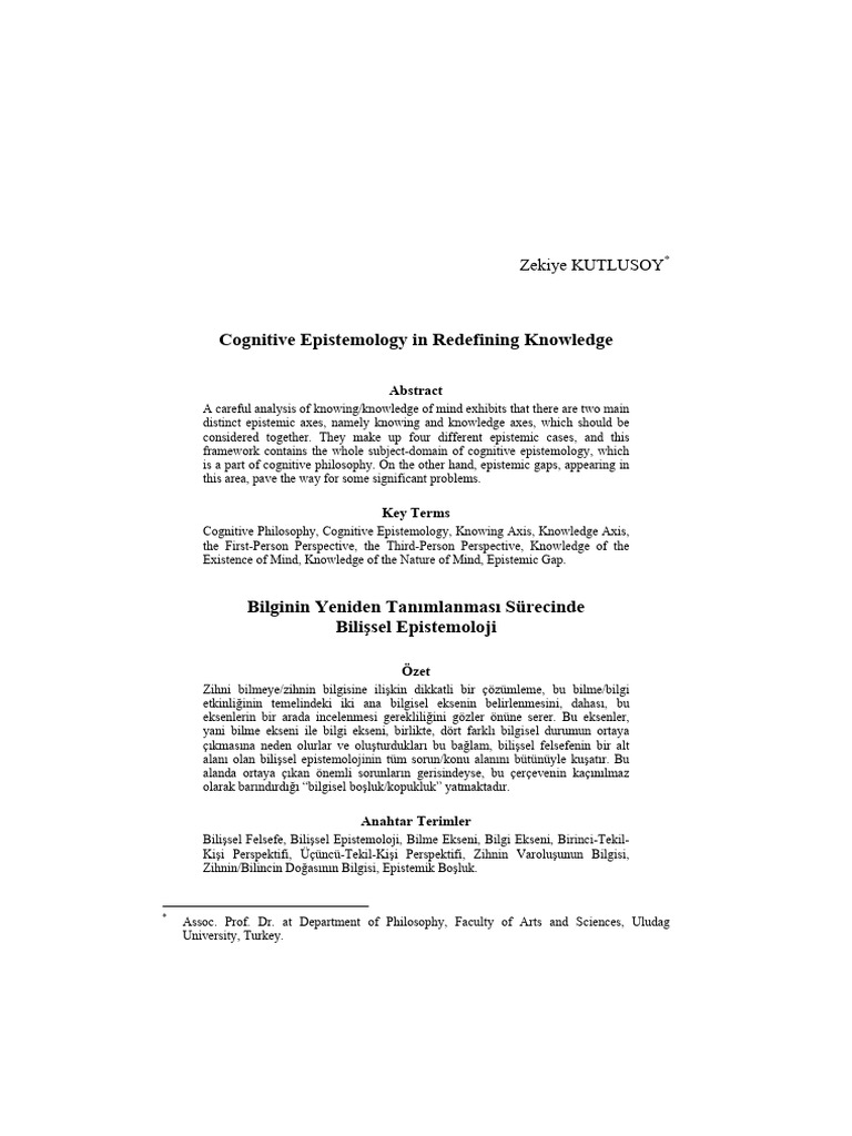 Cognitive Epistemology in Redefining Knowledge | PDF | Mind | Epistemology