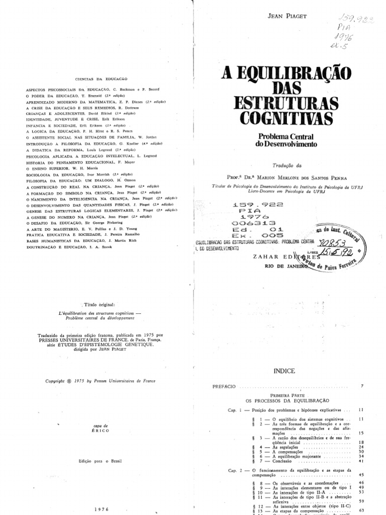 Jean Piaget A Equilibracao Das Estrutura | PDF