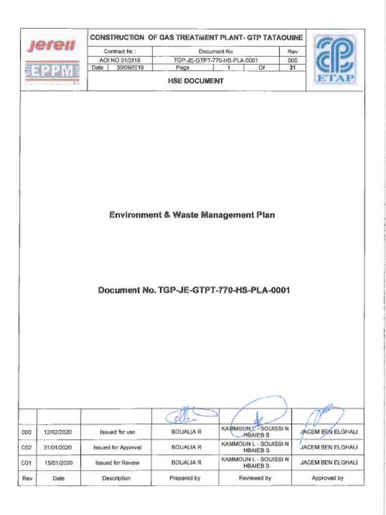 Environment & Waste Plan for GTP TATAOUINE | PDF | Waste | Waste Management