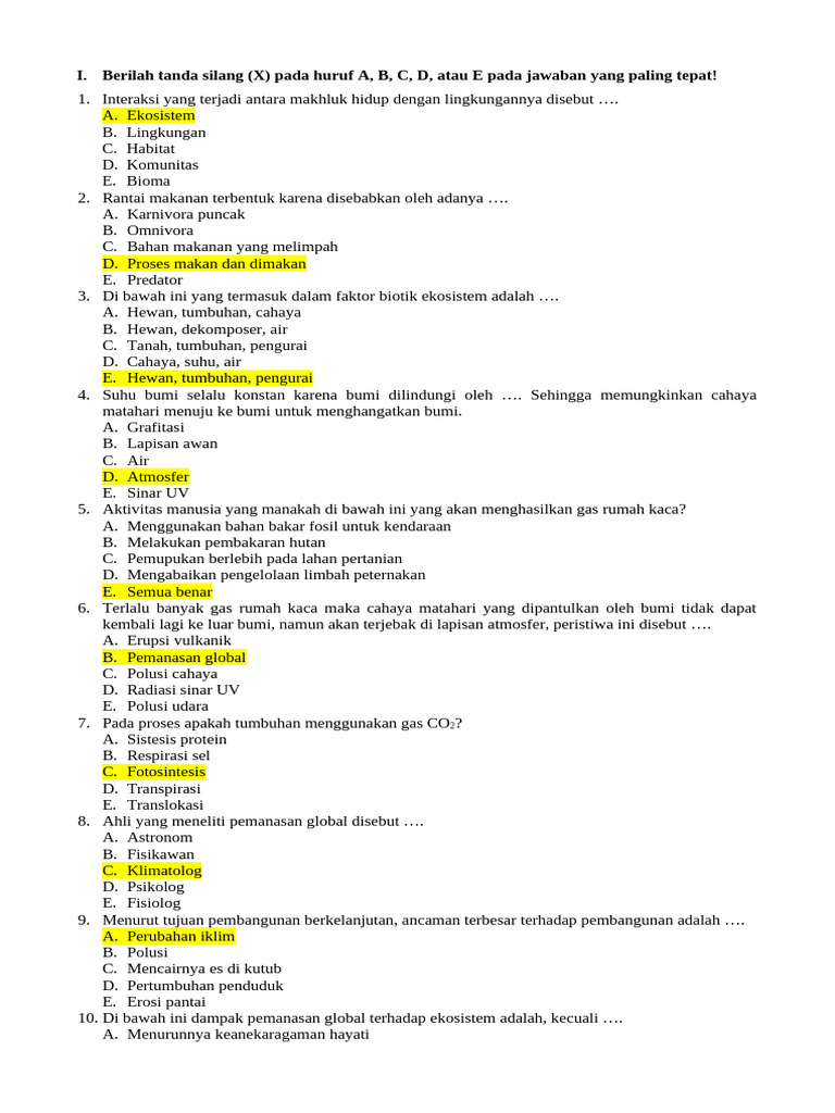 Kunci Pts 2 Biologi X | PDF