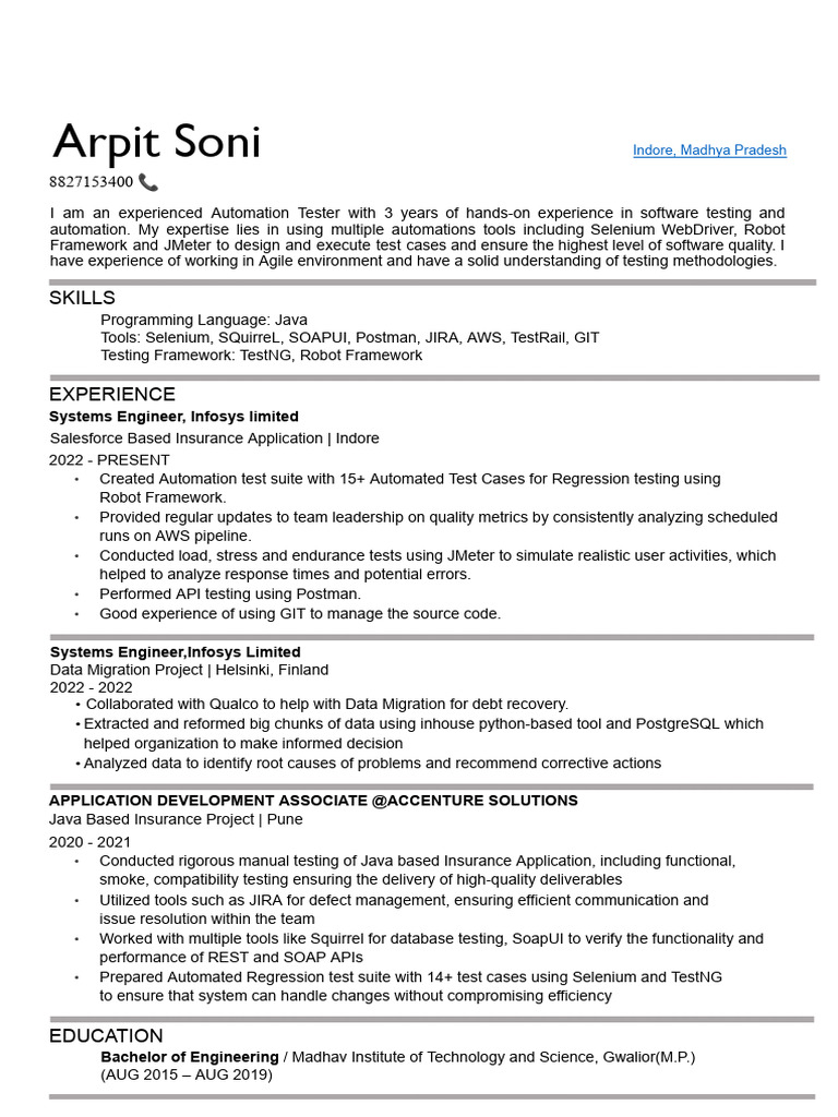 Arpit Soni Automation Resume | PDF | Software Testing | Computing
