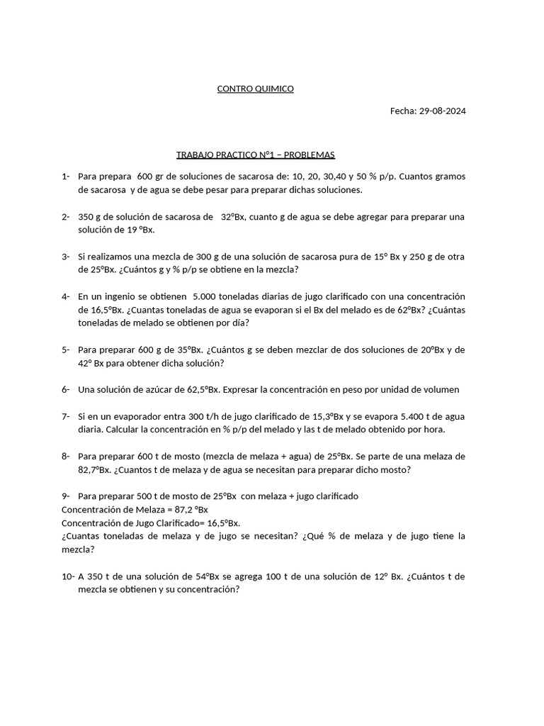 CONTRO QUIMICO TP #1 Prob | PDF