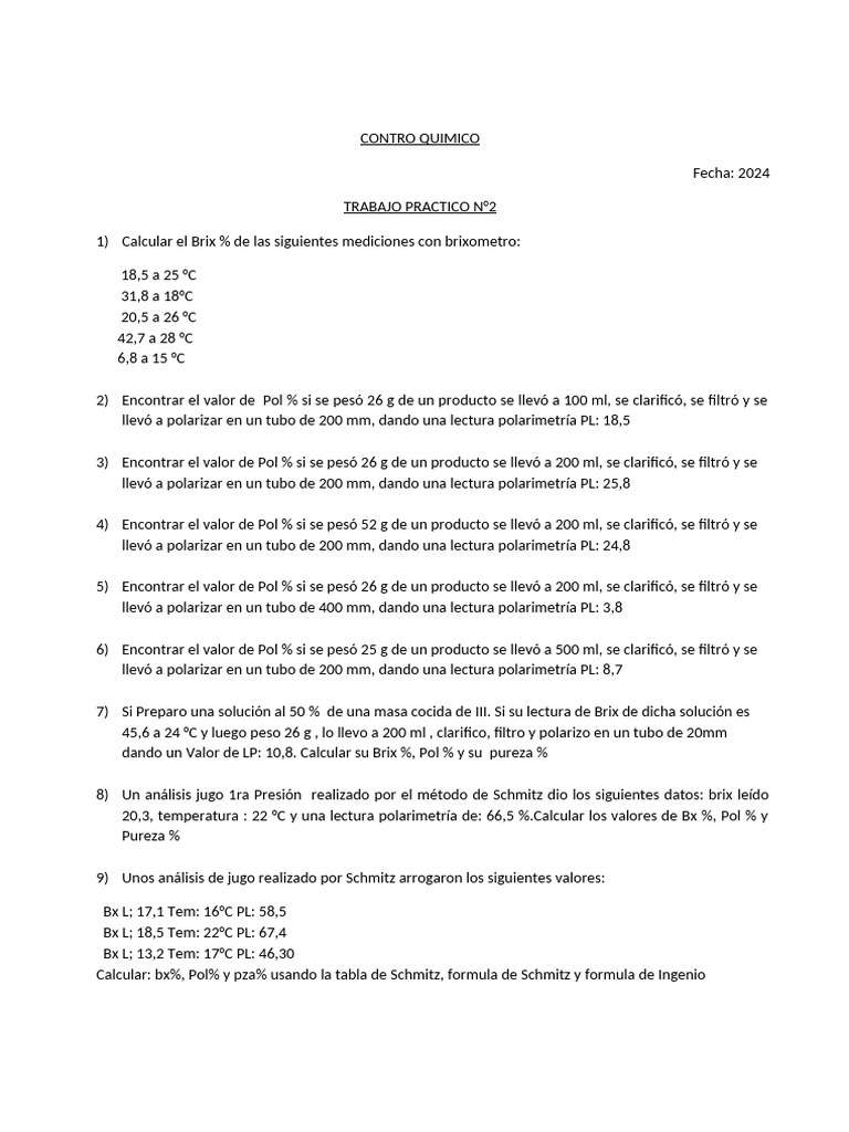 CONTRO QUIMICO TP N° 2 Prob 2024 | PDF | Metrología | Polarización (ondas)