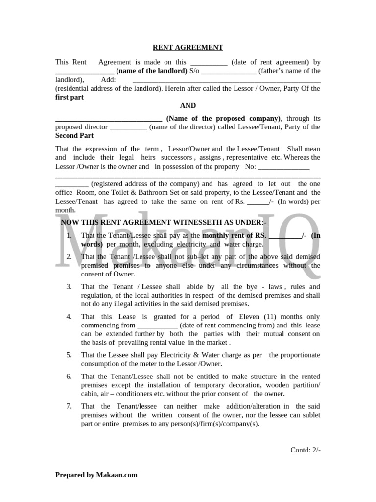 Rent Agreement Template for Office Space | PDF | Lease | Leasehold Estate