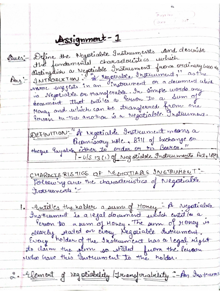 Short Question - Difference Between Negotiation and Assignment | PDF