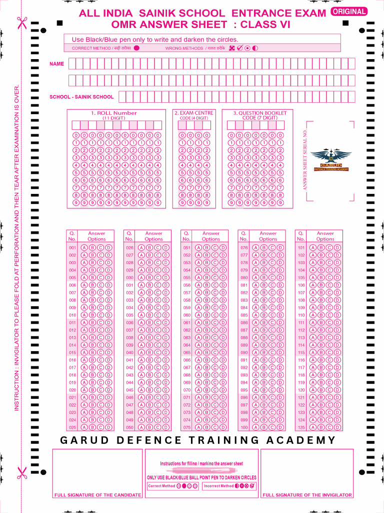 Aissee Omr Sheet Class 6 | PDF