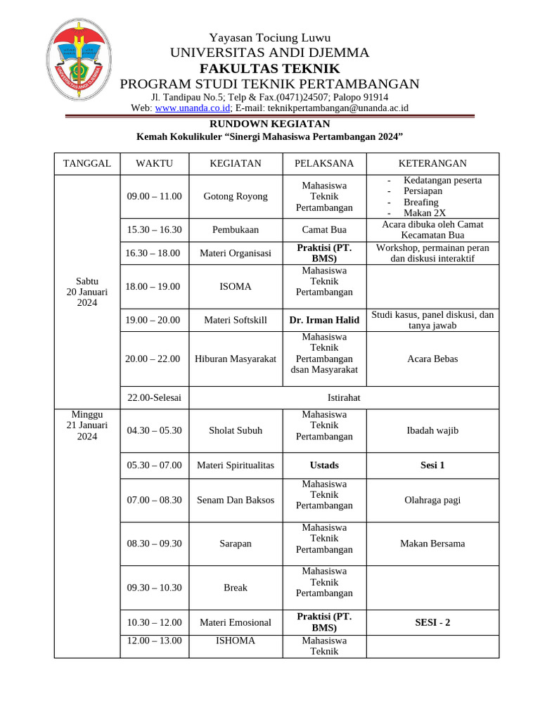 Contoh Rundown Kegiatan | PDF