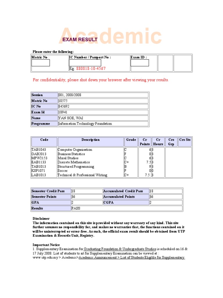 Exam Result | PDF | Academic Term | Test (Assessment)