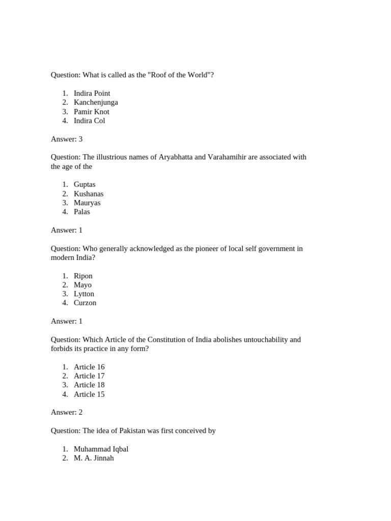 100 General Knowledge Questions and Answers | PDF | Government Budget ...