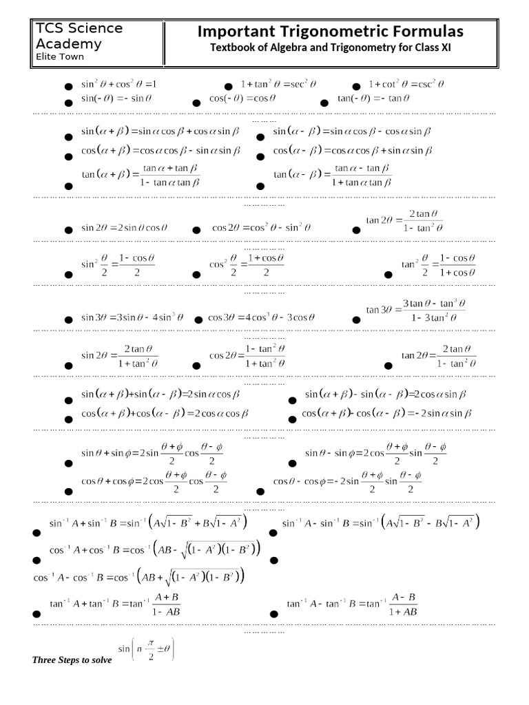 FSC I Trigonometry Formulas v2 | PDF | Trigonometry | Elementary ...