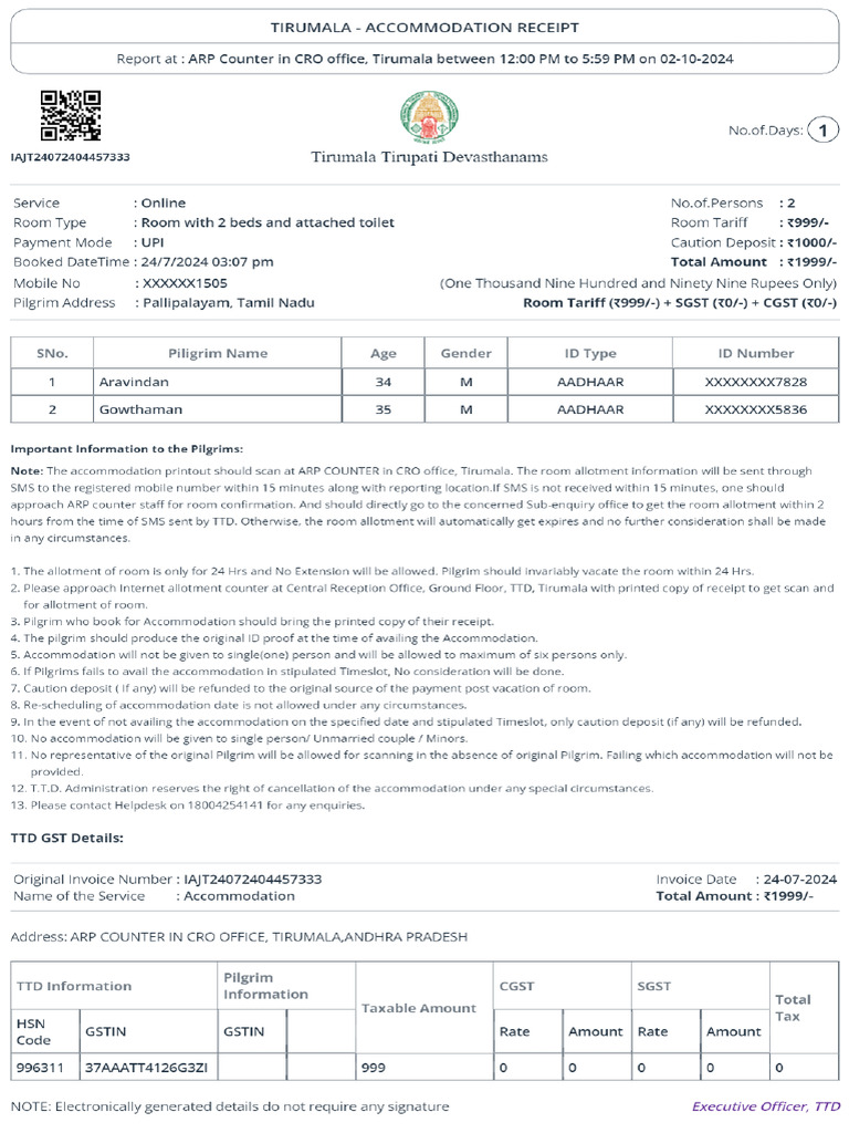 Tirumala Accommodation 2-10-24 | PDF