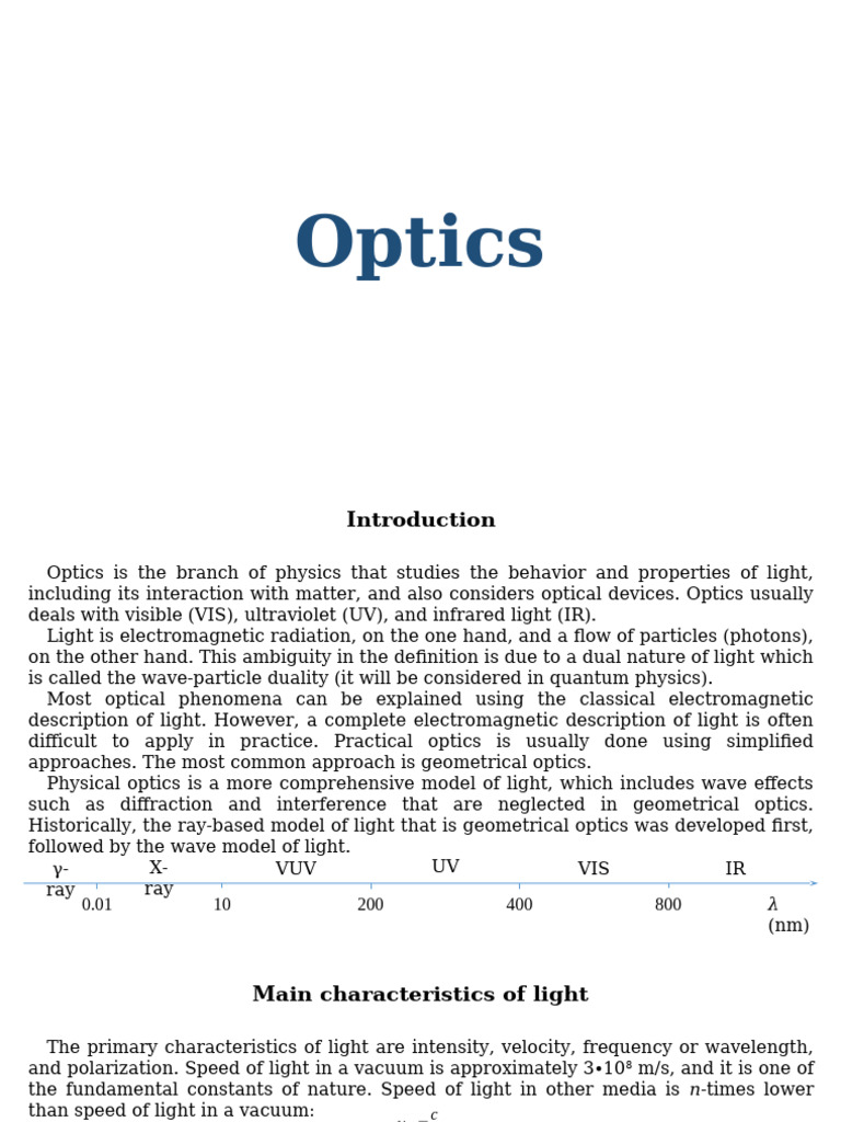 01 Optics | PDF | Light | Optics