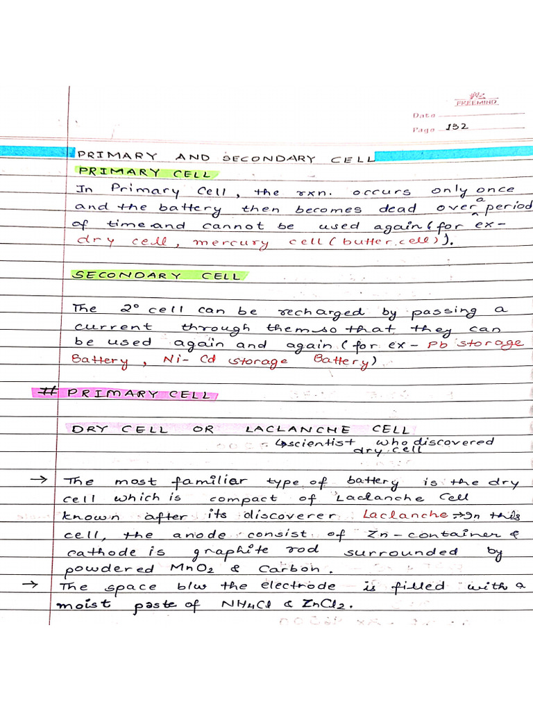 Primary and Secondary Cell | PDF