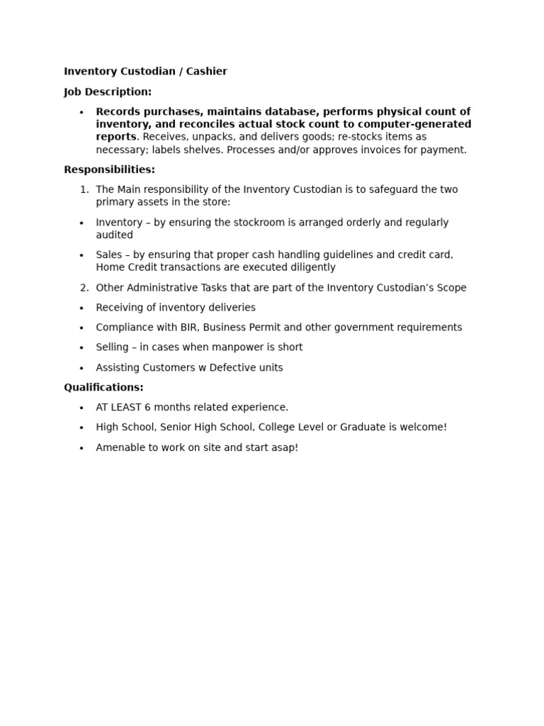Inventory Custodian | PDF